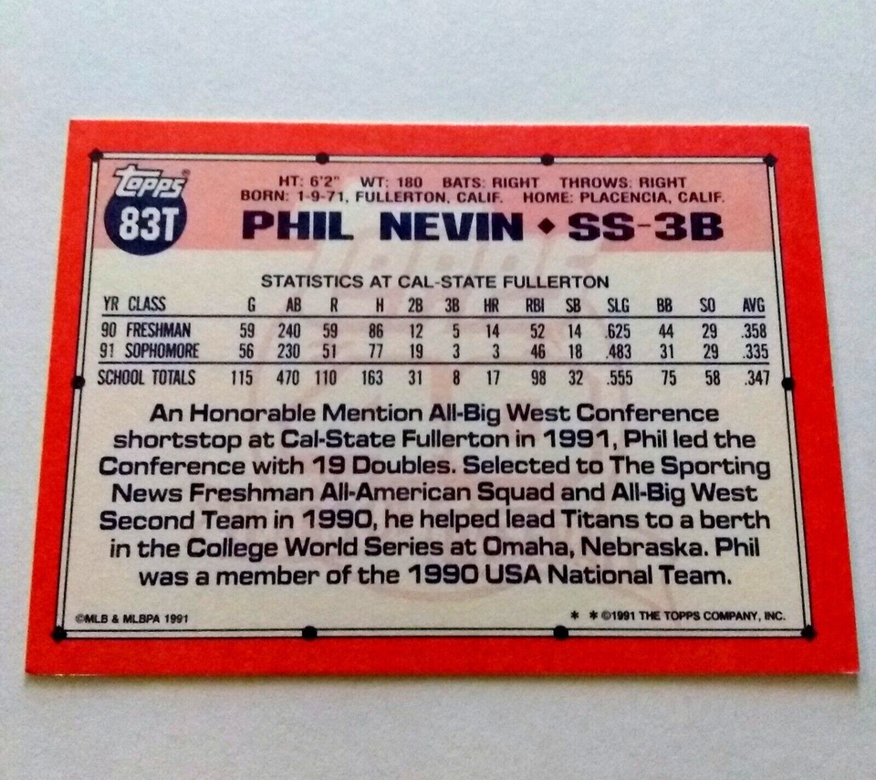 1991 Topps Traded Baseball Phil Nevin Rookie Card #83T Factory Set ...