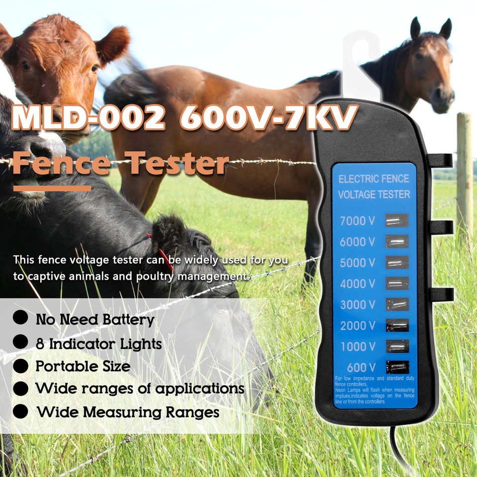 600V-7KV Garden Electric Fence Tester 8 Indicator Light Digital ...