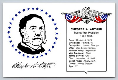 Chester A. Arthur 21st U.S. President Historical Portrait Postcard 1988 ...