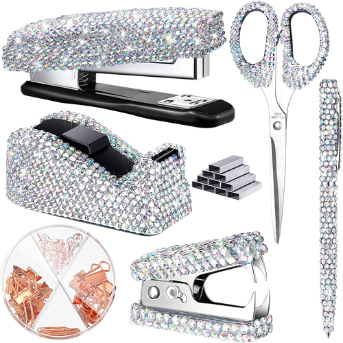 Demissle 6 Pcs Bling Office Desk Accessories Set Crystal School ...