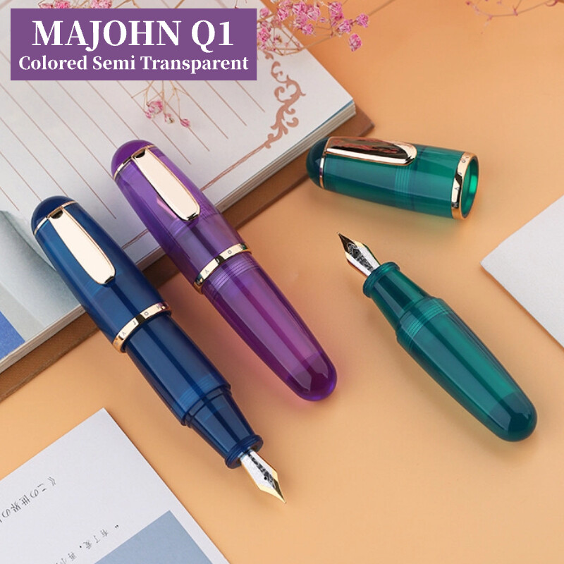 MAJOHN Q1 Colored Semi Transparent Resin Fountain Pen Mini Pocket Short ...