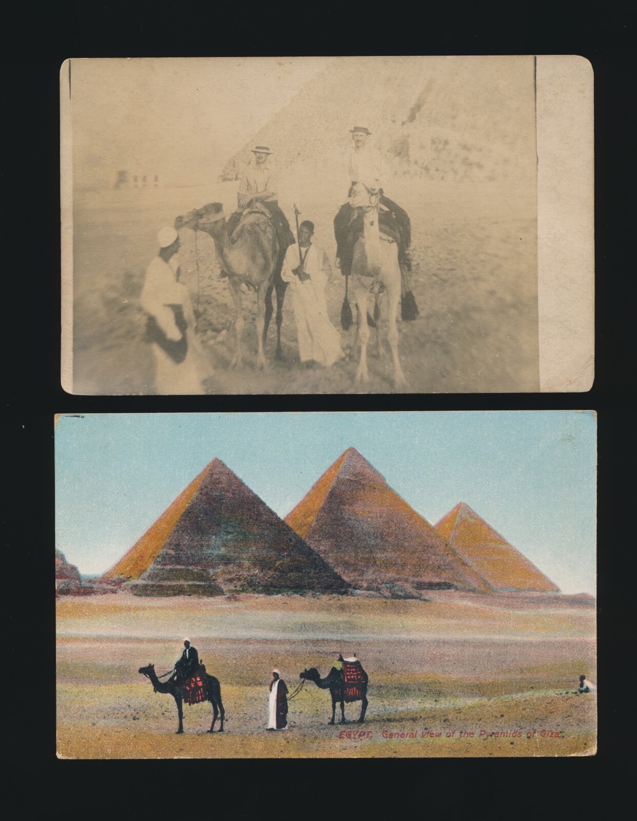 1900 RPPC postcard lot (2) Great Pyramids of Giza Men on Camels W ...