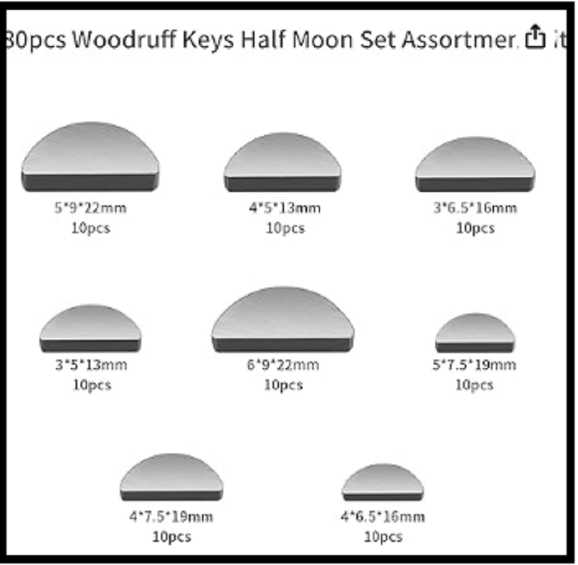 Woodruff Key Assortment Kit, 80Pcs Metric Woodruff Keys, Half Moon Keys ...