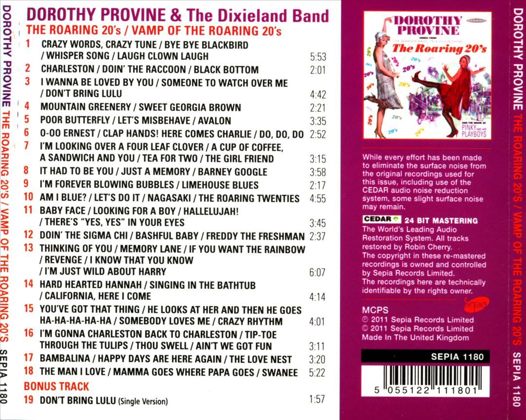 DOROTHY PROVINE ROARING 20S: SONGS FROM THE WARNER BROS. TELEVISION ...