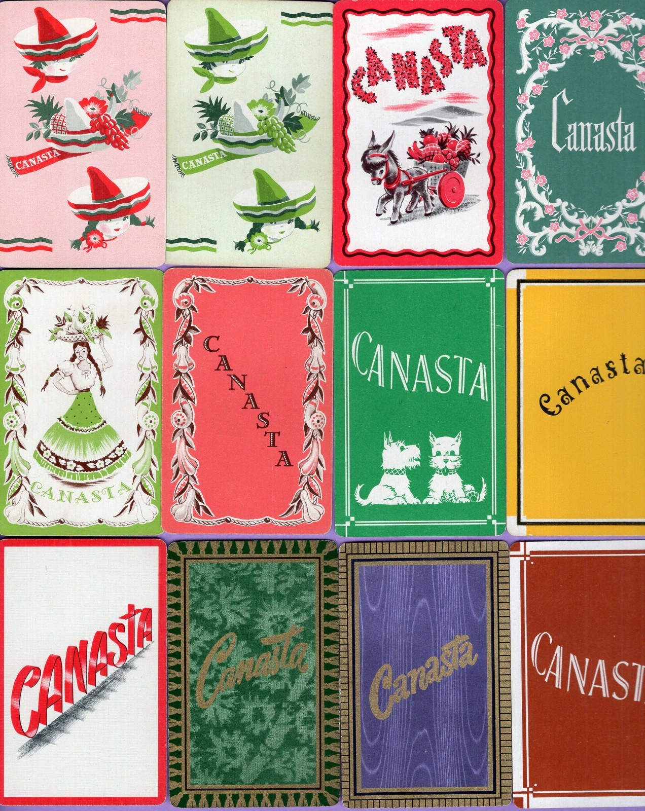 12 Single Swap Playing Card CANASTA MEXICAN THEME DONKEY SCOTTY DOG ...