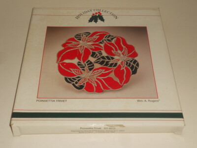 Vintage Poinsettia Trivets Silver-Plate with Enamel Oneida Wm Rogers ...