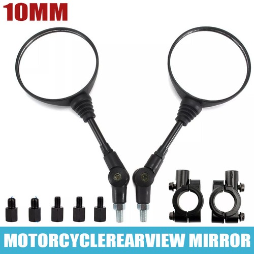 Pair Universal 10mm Round Motorcycle Rearview Rear View Side Mirrors W ...