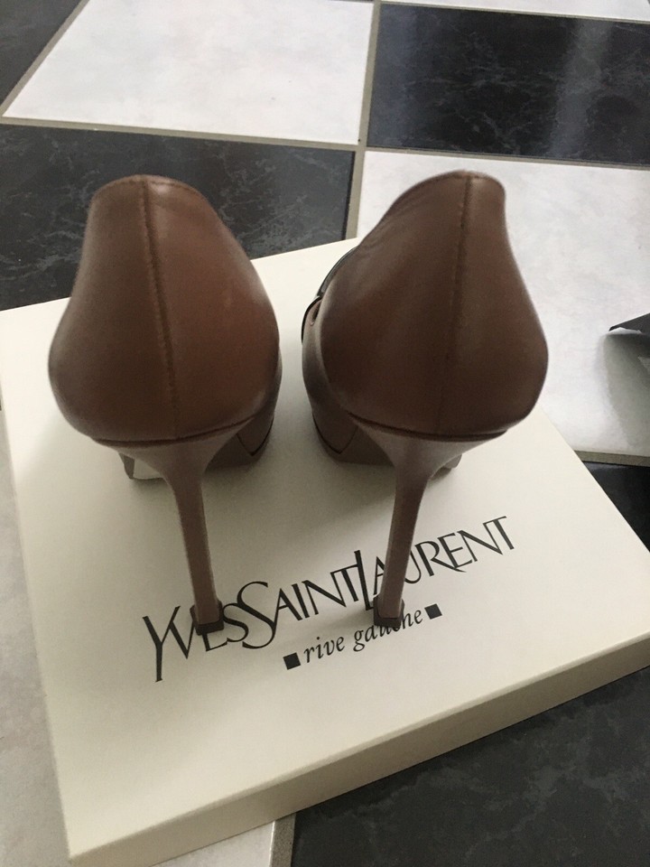 NIB 100% AUTH YSL Saint Laurent Black Patent Leather Cap Toe Pumps Sz ...
