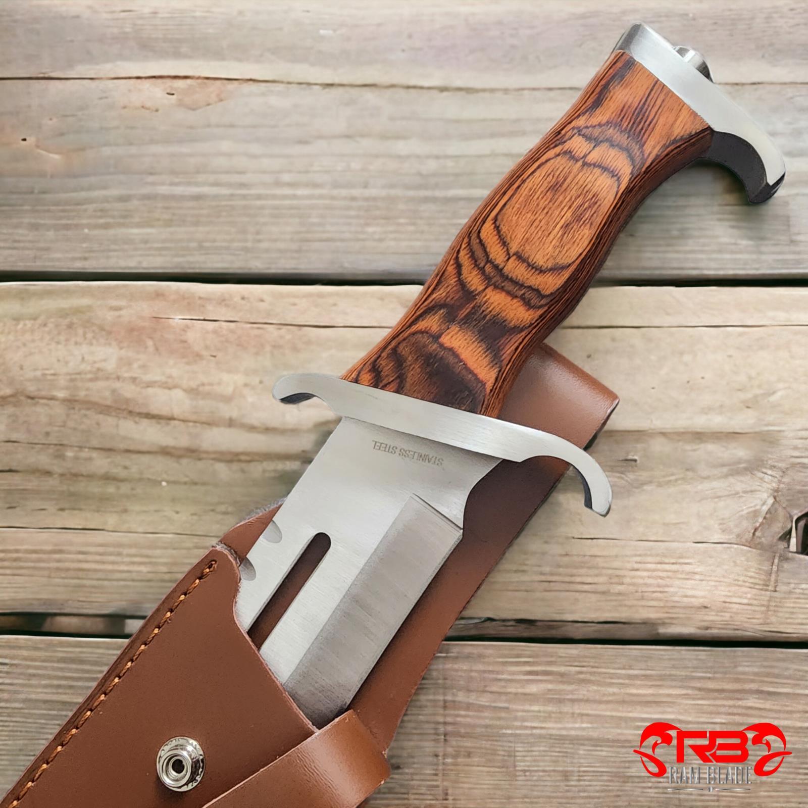 18" Full Tang Rambo Bowie Survival Fixed Blade Hunting Knife Wood ...