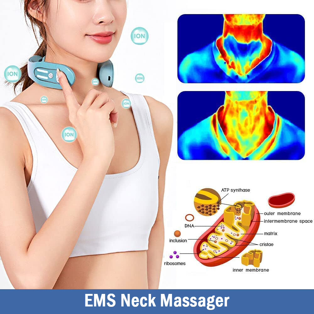 Electric Neck Acupoints Massager EMS Pulse 4 Modes Heating Pain Relief ...