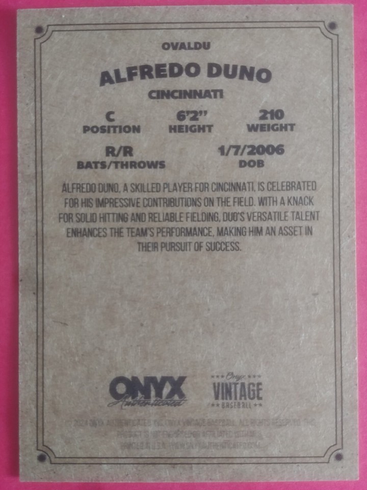 Alfredo Duno 2024 Onyx Vintage Base Series Baseball | eBay