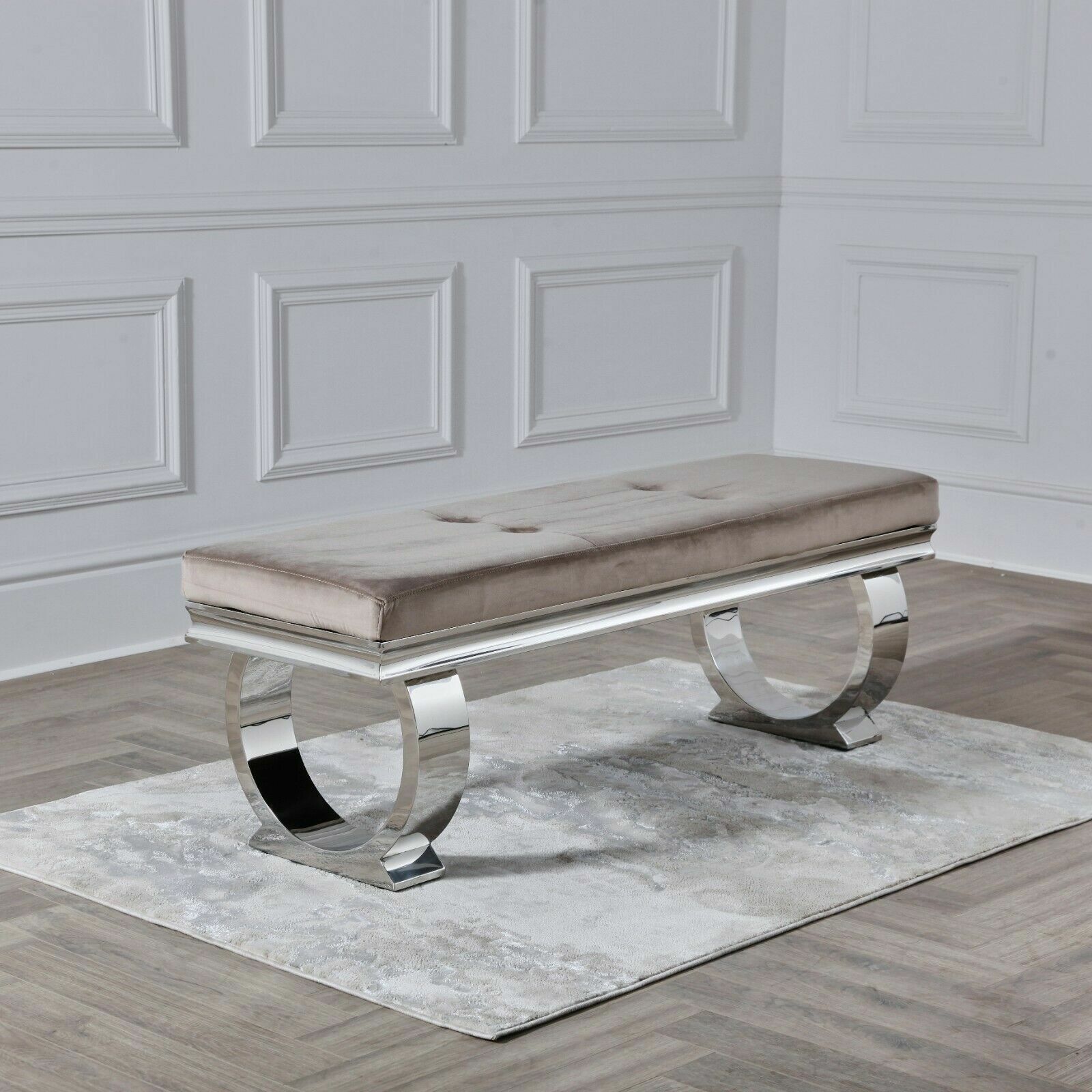 NICHES 130cm Cream Oyster Arianna Dining Bench Soft Velvet Chrome ...