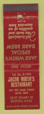 Matchbook Cover - Jacob Wirth's Restaurant Beer Boston MA | eBay