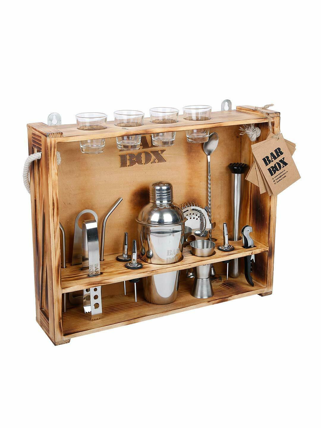 Bartender Kit 19 Piece Bar Tool Set with Rustic Wood Stand Cocktail ...