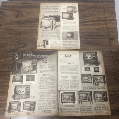 3x Pages 1966 Color TV Ad Sears Catalog Television Cabinet Portable 2 ...