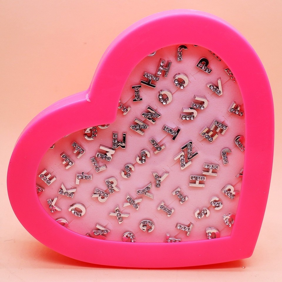 36 Pairs Pink Heart Box Earrings Set 26 Random Letters Plastic Korean ...