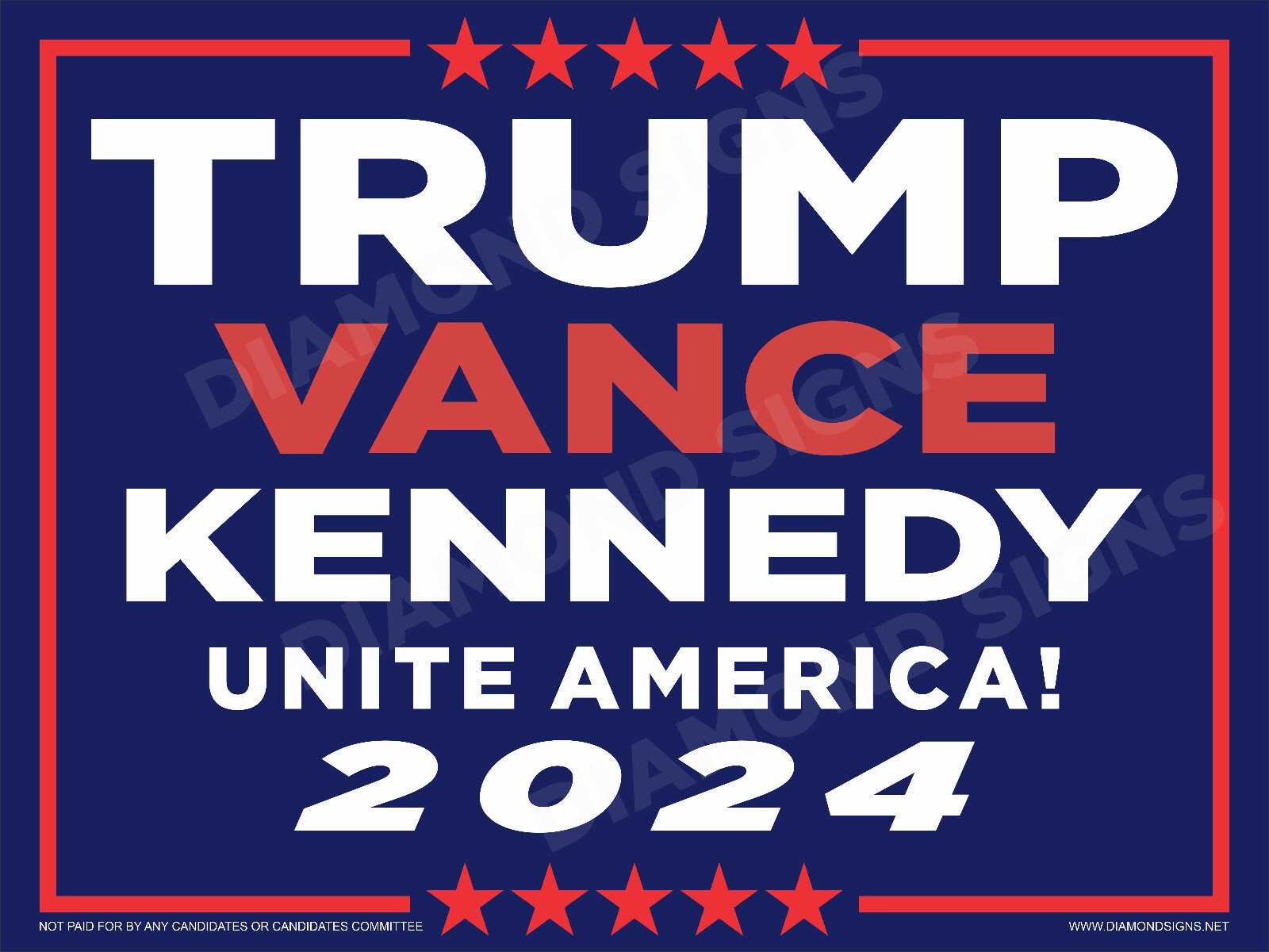 TRUMP VANCE KENNEDY Unite America 2024 Lawn Sign 24x18 Dble Sided w ...