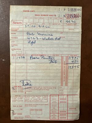 Sears, Roebuck And Co. Sales Receipt For Base Guitar. | eBay