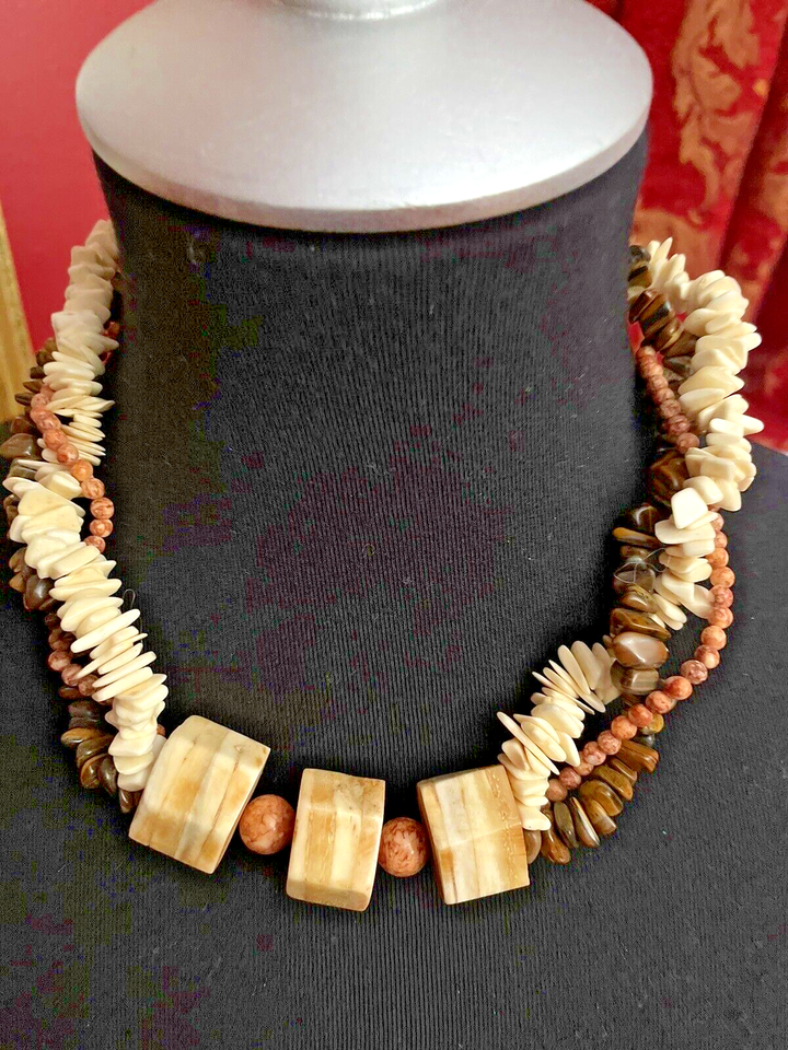 Estate Necklace Puka Shell & Lucite Chunks & Beads 16" Choker Slide-in ...
