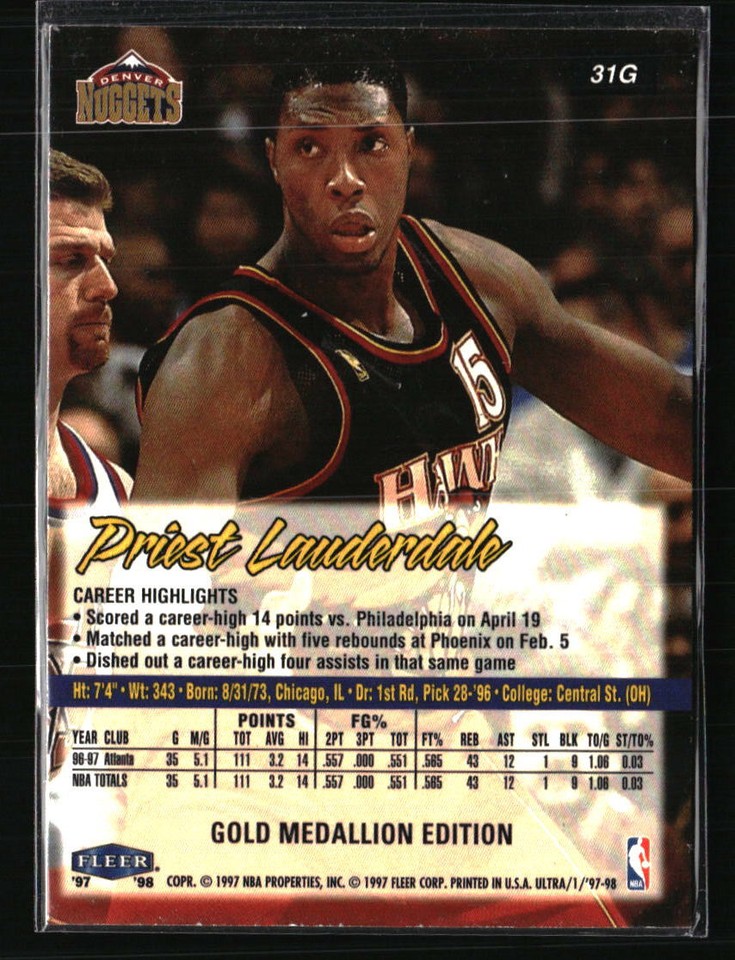 Priest Lauderdale 1997 Ultra Gold Medallion #31G Basketball Card | eBay