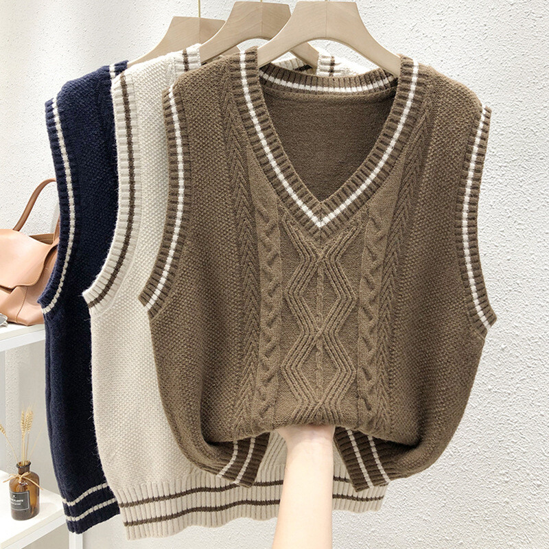 Lady Sleeveless V-Neck Knitted Vest Tank Sweater Jumper Pullover ...