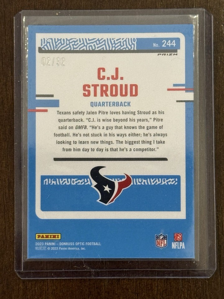 2023 Panini Donruss Optic - CJ Stroud - Rated Rookie Shield /32 Houston ...