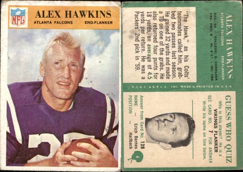 Alex Hawkins 1966 Philadelphia #6 Card $0.25 COMBD SHIP Falcons ...