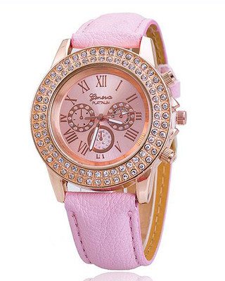 Geneva Platinum pink crystal dial leather band watch Pink | eBay