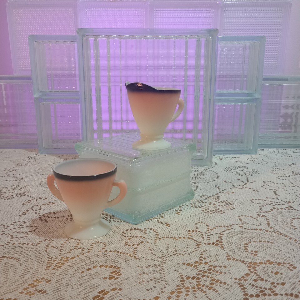 Vintage MCM Hazel Atlas Pink & Black Creamer and Sugar Set Whimsical | eBay