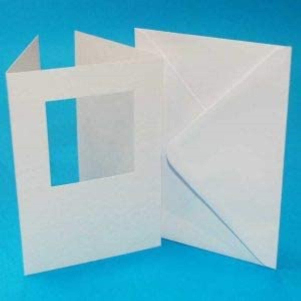 Craft UK Blank A6 3 Fold Square Aperture Cards & Envelopes White ...