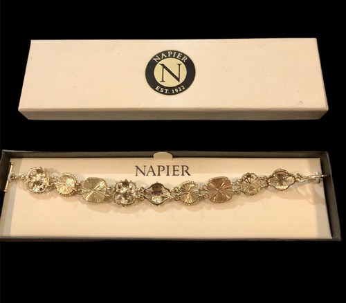 Napier Bracelet gold tone crystal enamel. New in box. 8" long | eBay