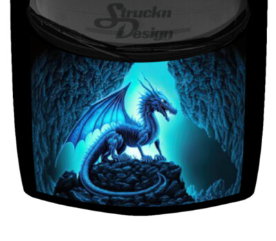 Cyan Blue Glow Grove Dragon Ominous Hood Wrap Vinyl Graphic Decal 58" x ...