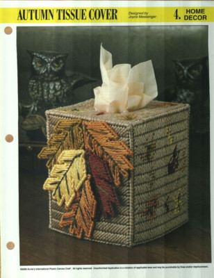 NEW AUTUMN TISSUE COVER FALL LEAVES ANNIE'S PLASTIC CANVAS PATTERN ...