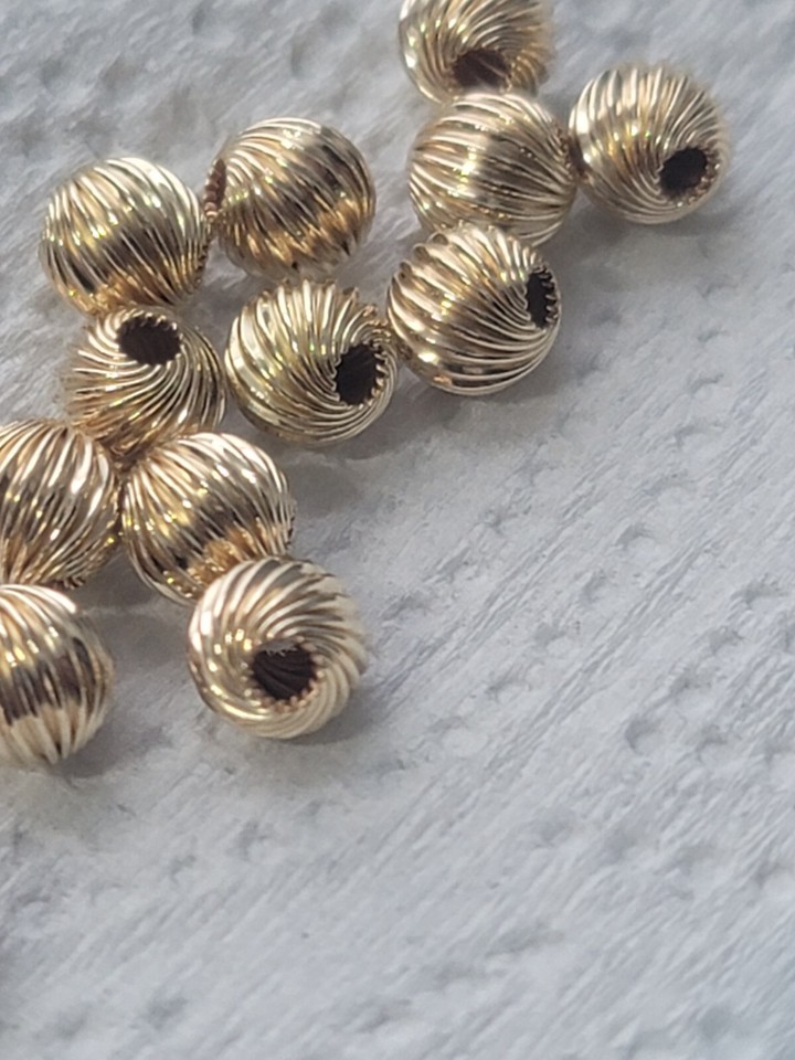 BIG 7 MM Fine Spiral Fluted 14kt Gold Filled Bead Fancy Solid 20 BEADS ...