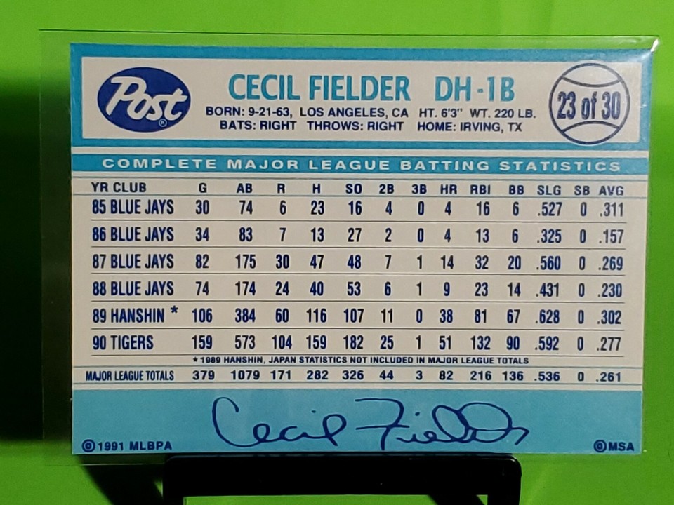 1991 Post Cereal Baseball #23 Cecil Fielder Detroit Tigers | eBay