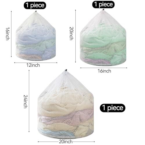 Pcs Laundry Mesh Wash Bags, Drawstring Net Laundry Bag for Washing ...