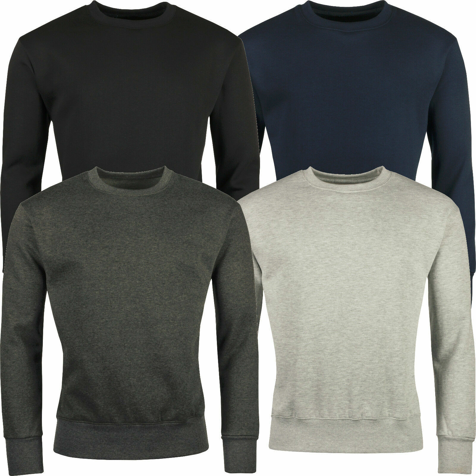 New Mens Work Jumper Crew Neck Pull Over Plain Jersey Sweater Top ...