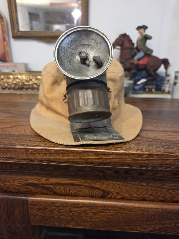 Miner's Cap with Brass Carbide Lamp Very Good Condition Vintage | eBay