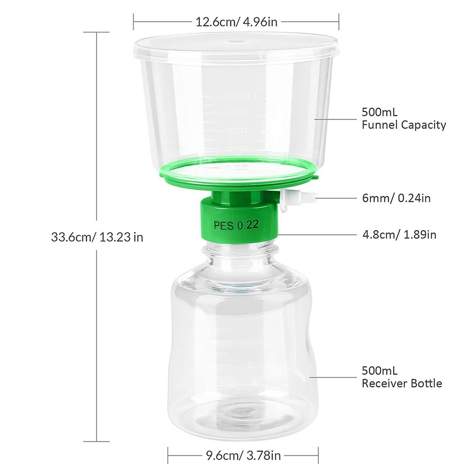 500ml Bottle Top Vacuum Filter 0.22μm Sterile Filtration System PES ...
