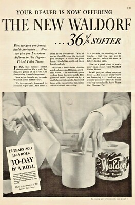 1932 Waldorf Toilet Paper Vintage Print Ad Purity Luxurious Softness | eBay