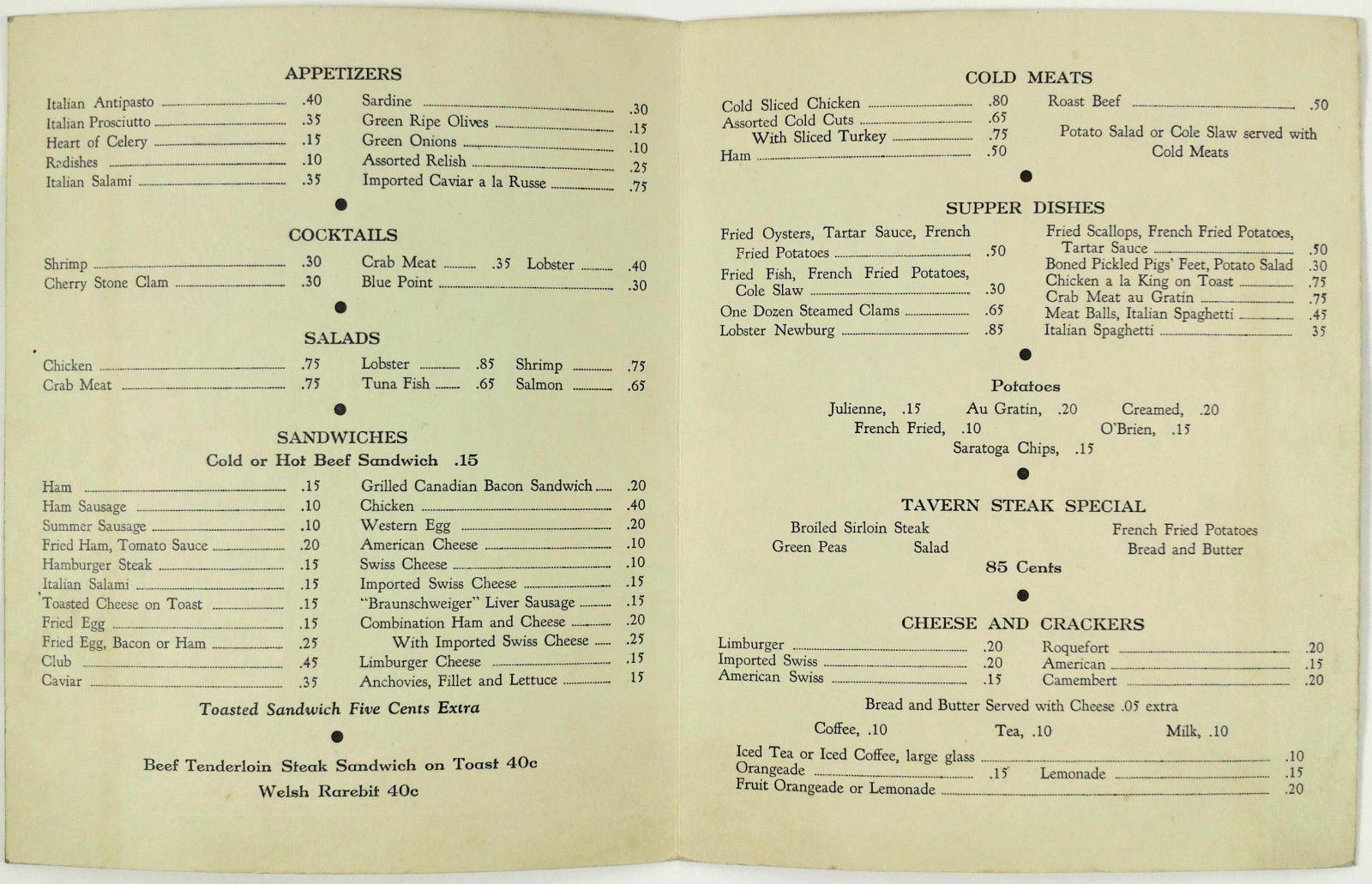 1930's Vintage Dinner Food Menu YE OLDE KNIGHT TAVERN Hotel Worth ...