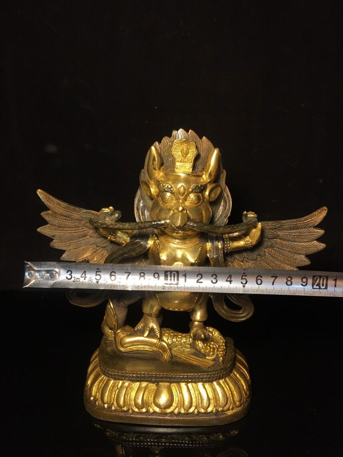 8" Tibet Buddhism temple bronze Gilt Winged Garuda Bird God Tantra ...