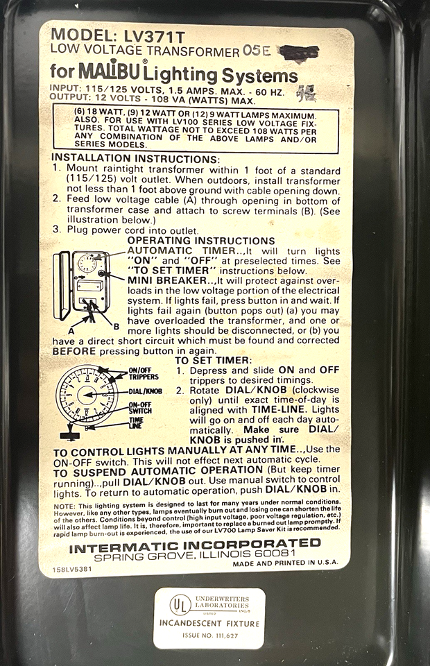 Intermatic Malibu Timer Low Voltage Lighting Transformer with Timer LV ...