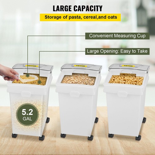 VEVOR 3Pcs 5.2Gal Dry Ingredient Storage Bin Pet Food Containers w ...