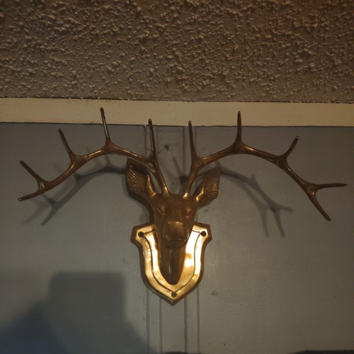 VTG. Cast Antique Brass Decorative Deer Head Wall Mount Stag Trophy ...