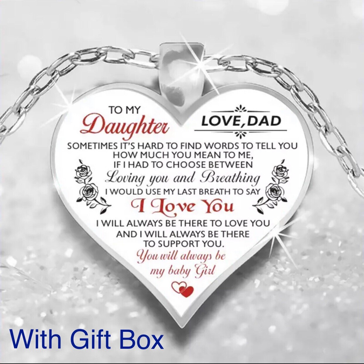 To My Daughter Love Dad Father & Daughter Heart Rose Necklace 23" N103 ...