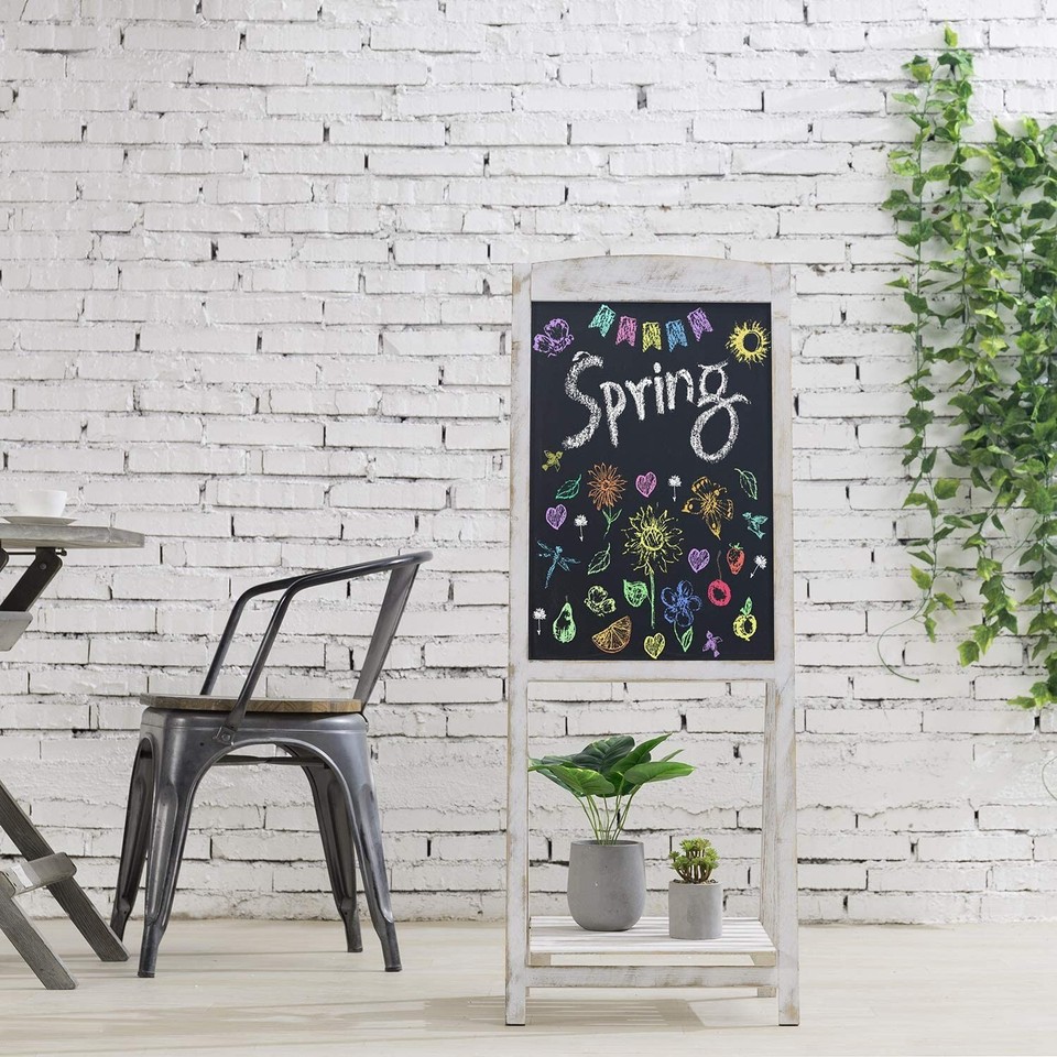 45-Inch Whitewashed Wood Freestanding Chalkboard Display Shelf ...