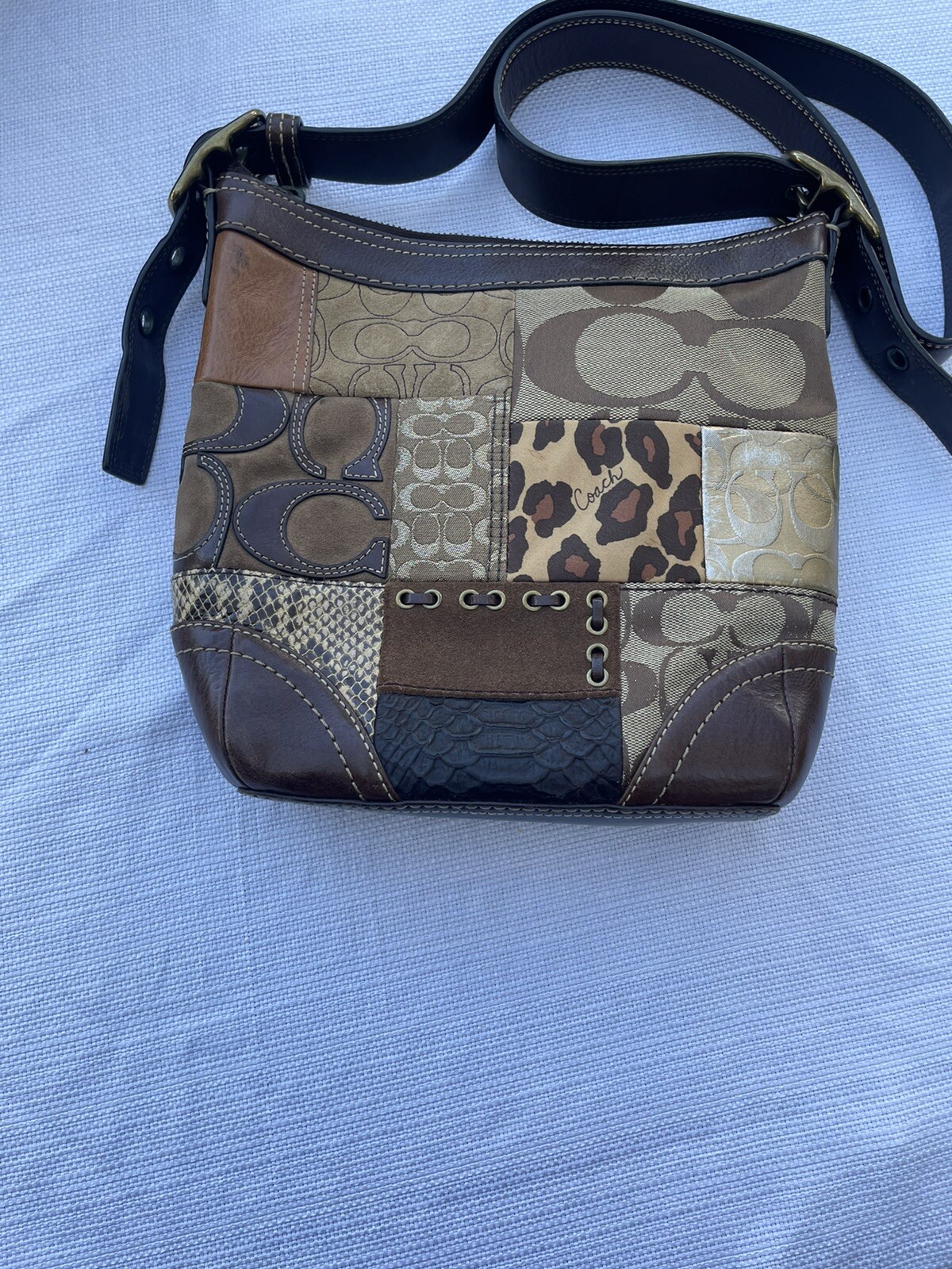 Coach Patch Work Leather & Fabric Squares Purse Shoulder Bag F0773 ...