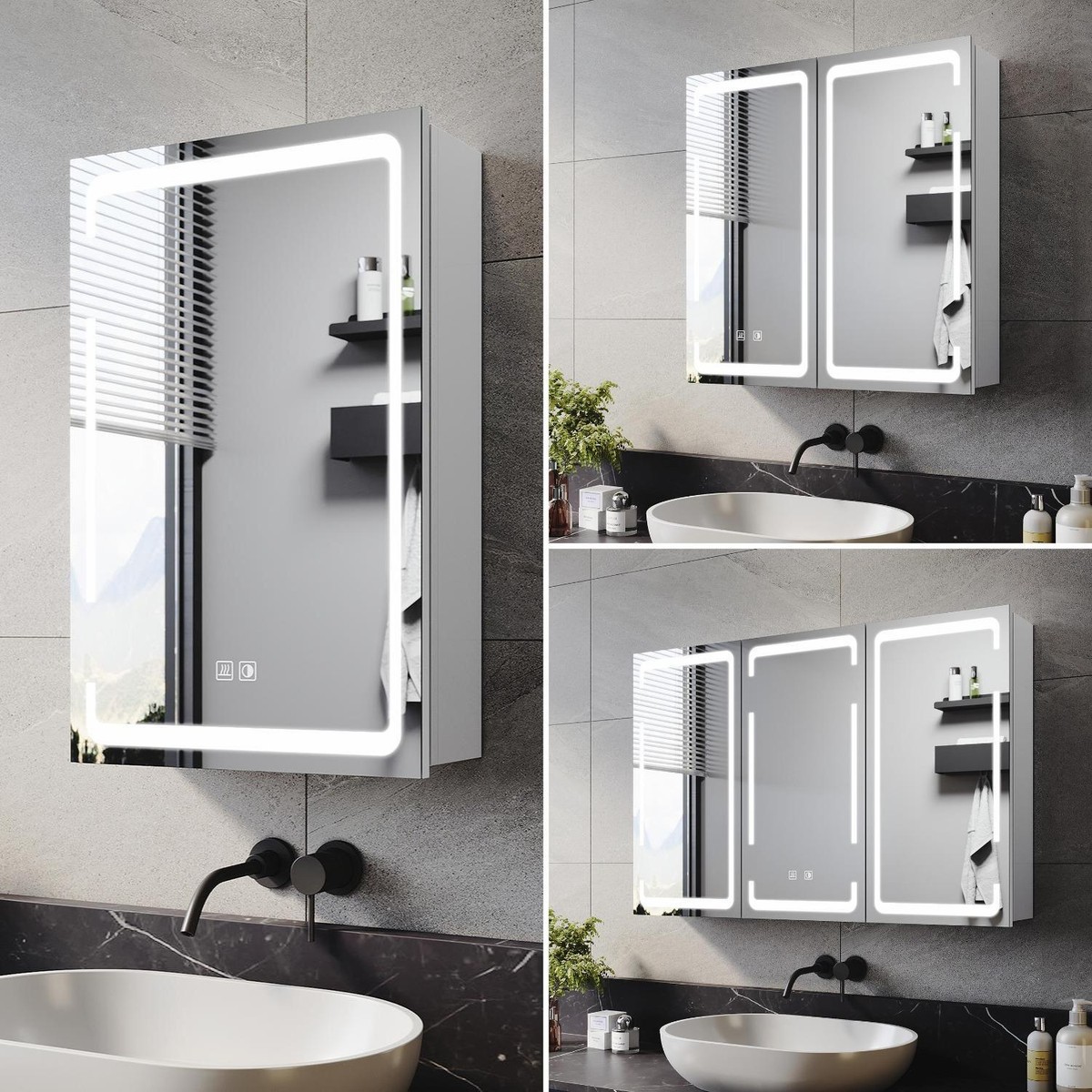 Heated Bathroom Mirror Cabinet Milano Camila Chrome Modern Round