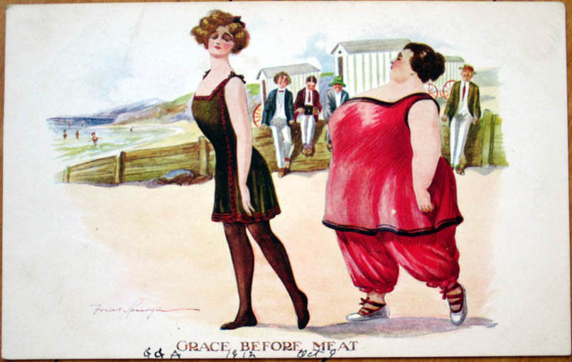 1912 Fred Spurgin/Artist-Signed Postcard: Fat & Thin Bathing Beauty ...